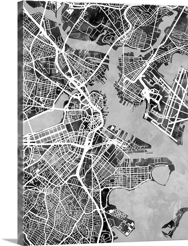 Boston Massachusetts Street Map, Black and White | Great Big Canvas