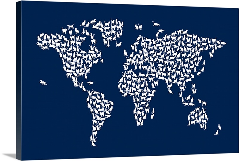 Cats Map of the World, Navy Wall Art, Canvas Prints, Framed Prints ...