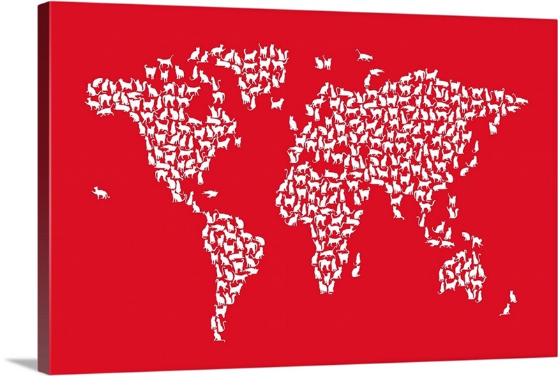 Cats Map of the World, Red | Great Big Canvas