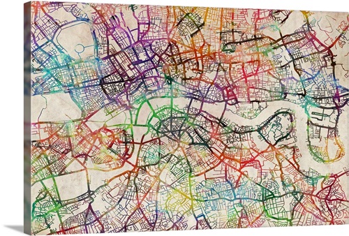 Color art map of London with no street names | Great Big Canvas