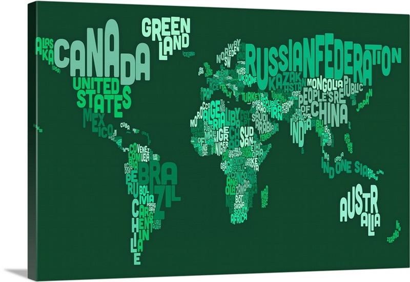 Country Names World Map, Green | Great Big Canvas
