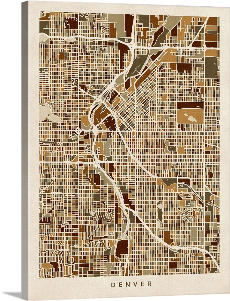 Denver Colorado Street Map Wall Art, Canvas Prints, Framed Prints, Wall ...