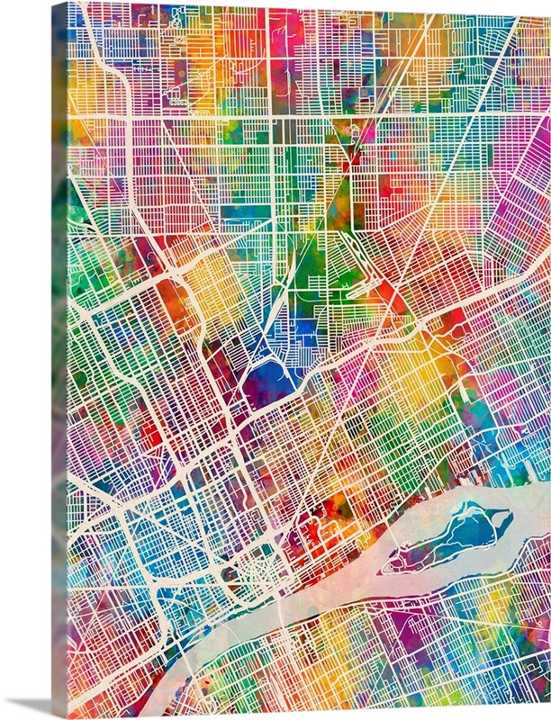 Detroit Michigan City Map Wall Art, Canvas Prints, Framed Prints, Wall ...