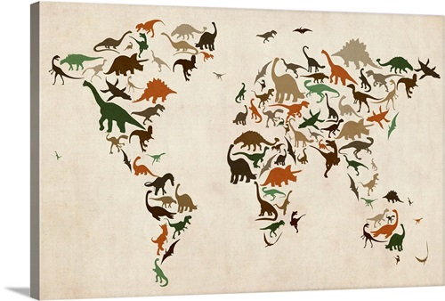 Dinosaur Map of the World | Great Big Canvas