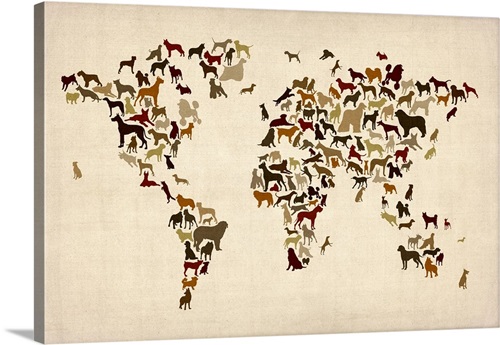 Dogs Map of the World Map | Great Big Canvas