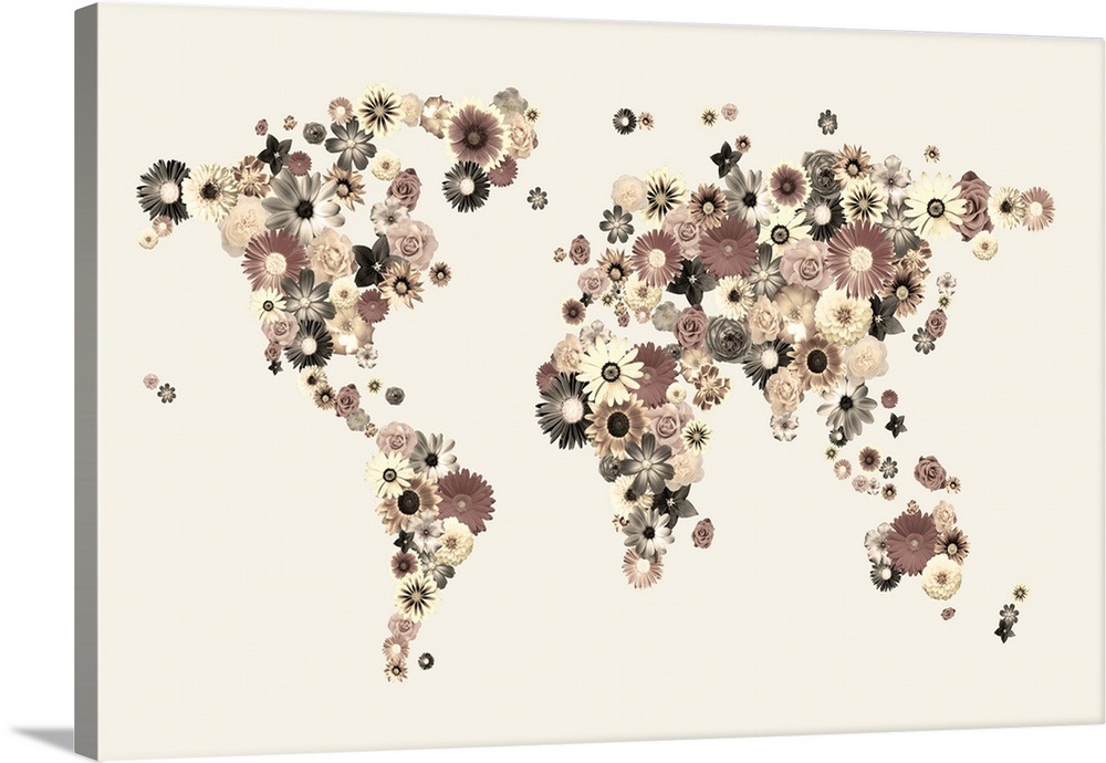 Flower World Map Sepia Wall Art, Canvas Prints, Framed Prints, Wall ...