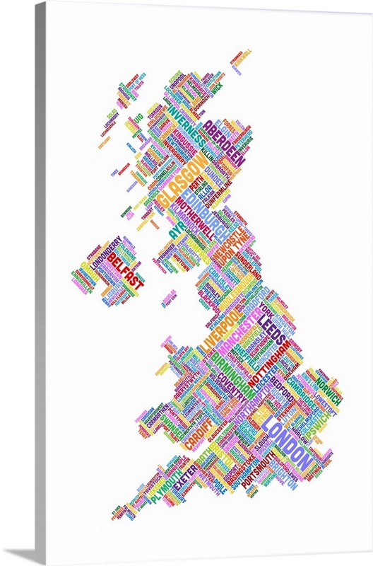 Great Britain UK City Text Map, Diagonal Text, White Background | Great ...