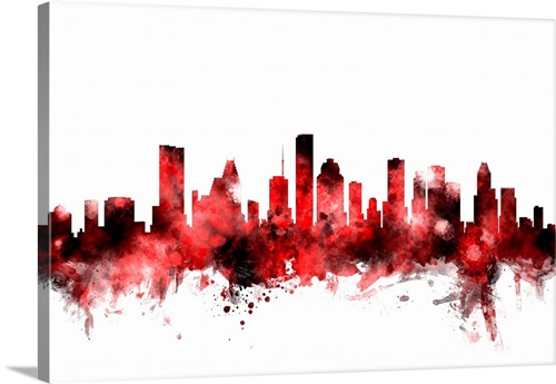 Houston Texas Skyline, Red on White | Great Big Canvas