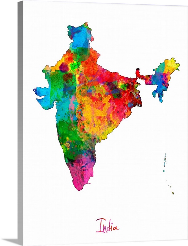 India Watercolor Map Wall Art, Canvas Prints, Framed Prints, Wall Peels ...