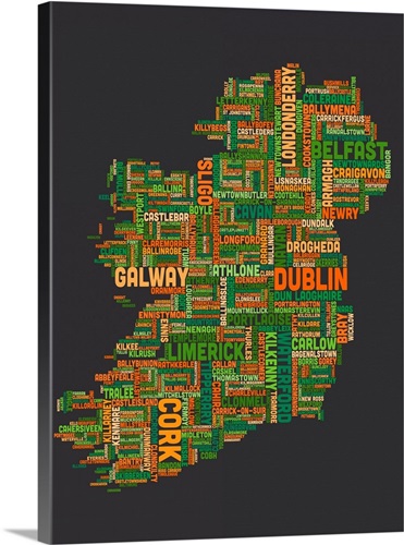 Irish Cities Text Map, Irish Colors on Grey | Great Big Canvas