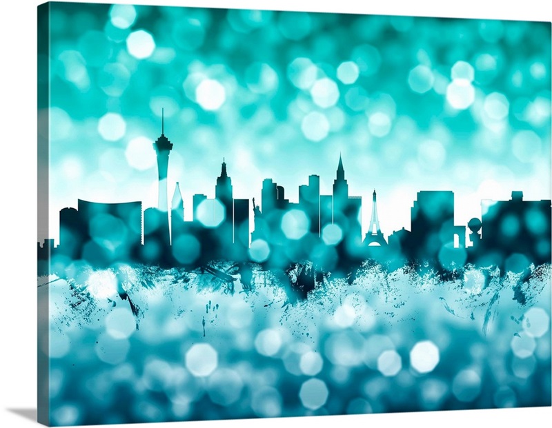 Las Vegas Nevada Skyline, Teal Bokeh Wall Art, Canvas Prints, Framed ...