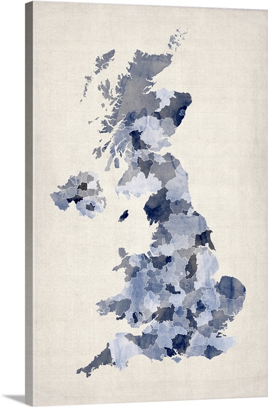 Map of United Kingdom in watercolor, blue Wall Art, Canvas Prints ...