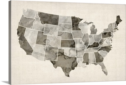 Map of United States of America, watercolor in brown | Great Big Canvas