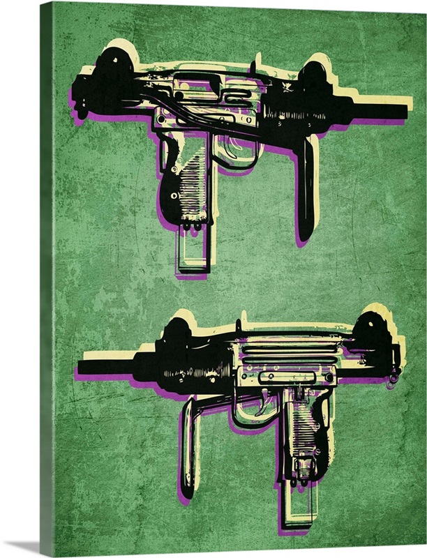 Mini Uzi Sub Machine Gun on Green | Great Big Canvas