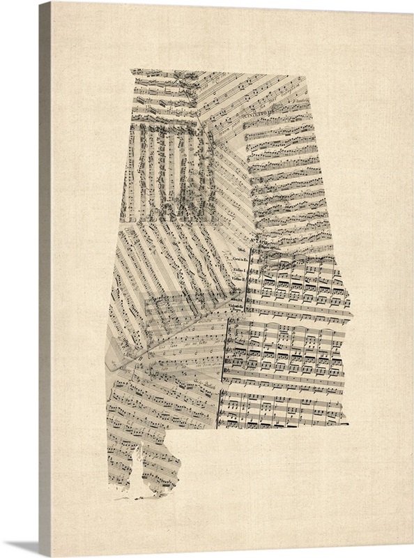 Old Sheet Music Map of Alabama Wall Art, Canvas Prints, Framed Prints ...