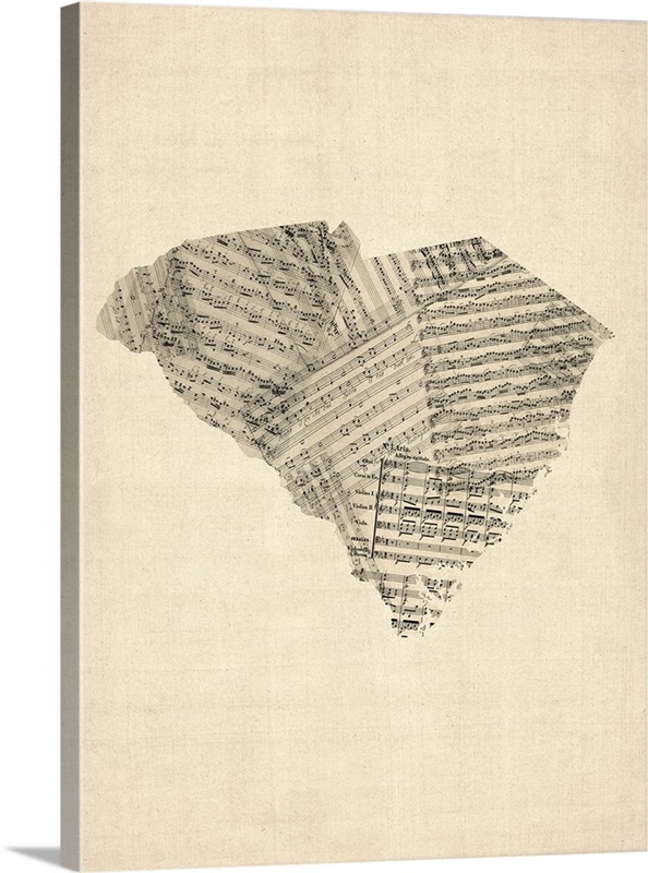 Old Sheet Music Map of South Carolina | Great Big Canvas