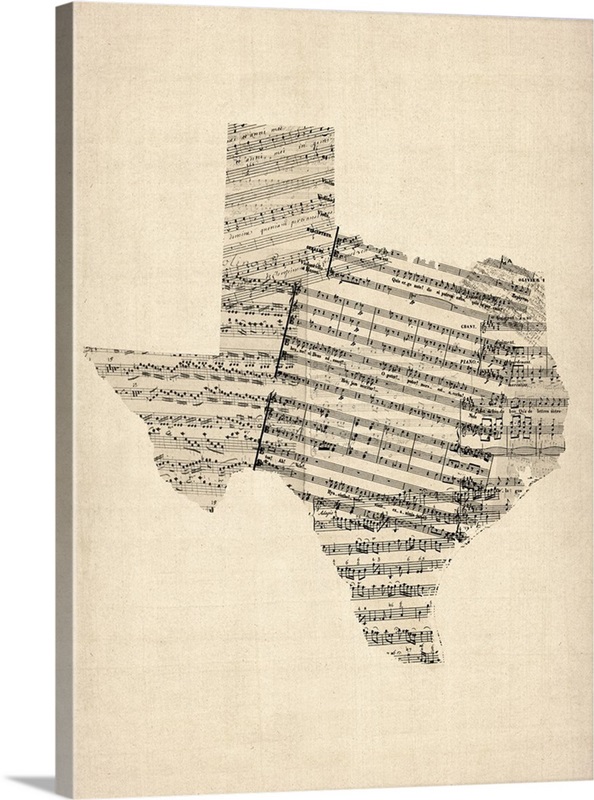 Old Sheet Music Map of Texas | Great Big Canvas