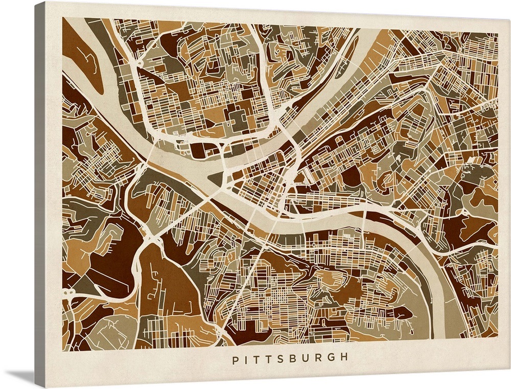 Pittsburgh Pennsylvania Street Map Wall Art, Canvas Prints, Framed ...