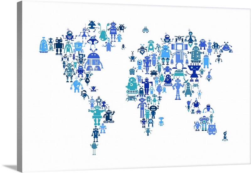 Robot Map of the World Map | Great Big Canvas
