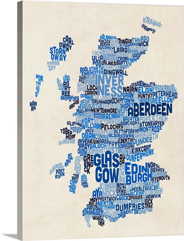Scotland Typography Text Map | Great Big Canvas
