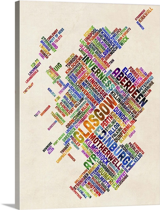 Scotland Typography Text Map | Great Big Canvas