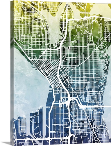 Seattle Washington Street Map Wall Art, Canvas Prints, Framed Prints ...