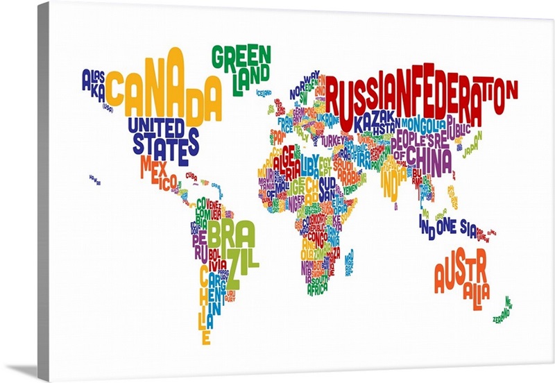Text Map of the World Wall Art, Canvas Prints, Framed Prints, Wall ...