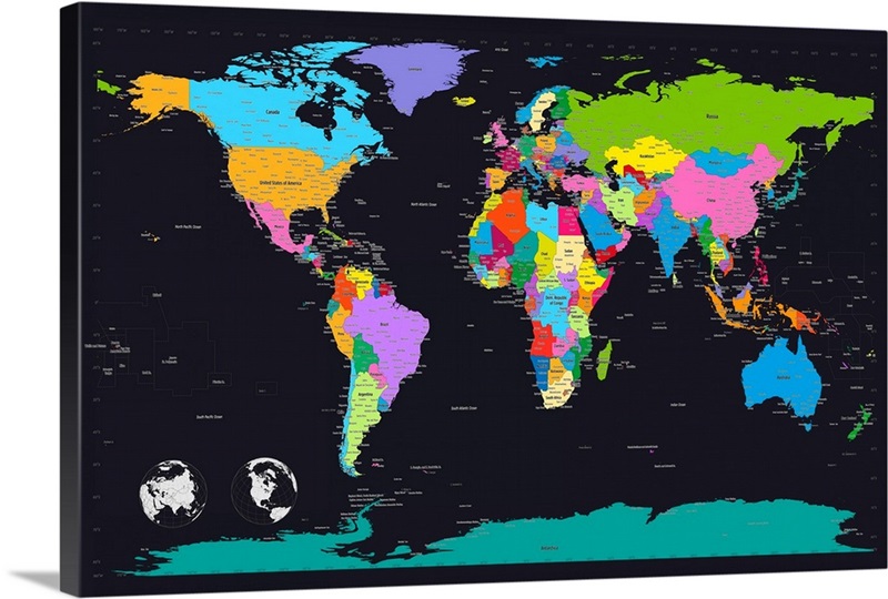 Traditional world map on black background | Great Big Canvas