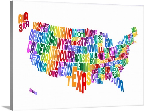 United States Typography Text Map | Great Big Canvas