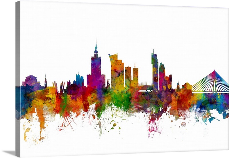 Warsaw Poland Skyline, Multicolor on White | Great Big Canvas