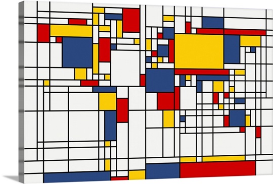 World Map Abstract Mondrian Style Wall Art, Canvas Prints, Framed ...