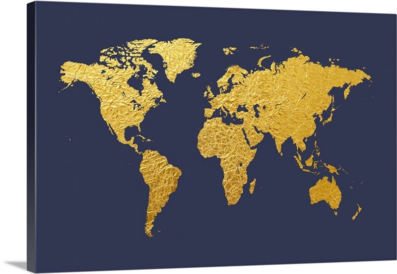 World Map in Gold Foil, Navy | Great Big Canvas