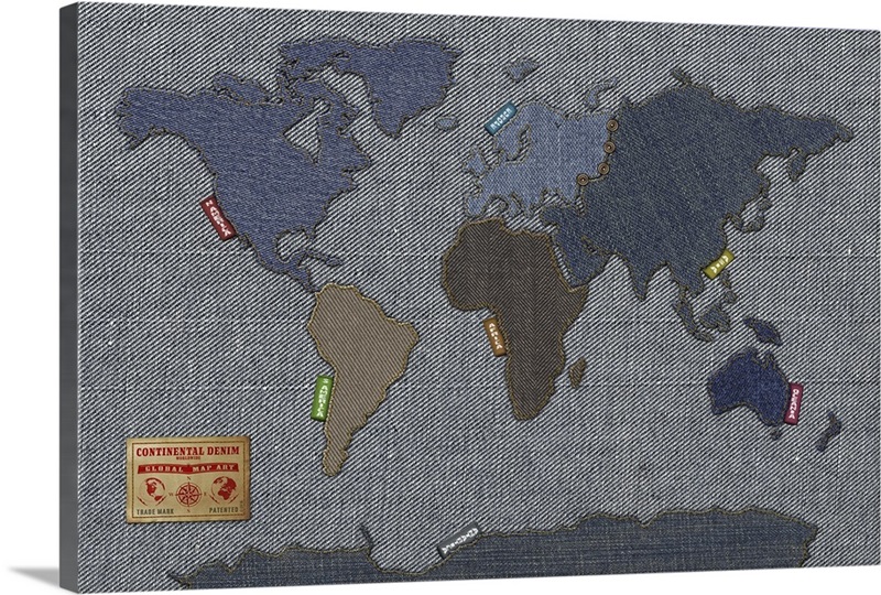 World Map in the style of denim fabric | Great Big Canvas