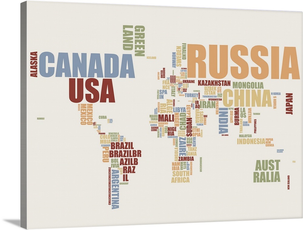 World Map in Words 2 Wall Art, Canvas Prints, Framed Prints, Wall Peels ...