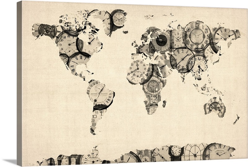 World Map made up of Clocks | Great Big Canvas
