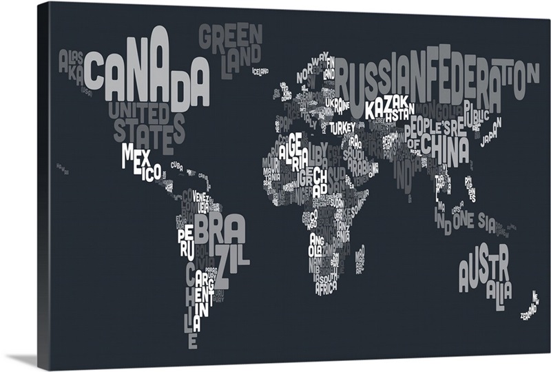 World Map made up of country names | Great Big Canvas