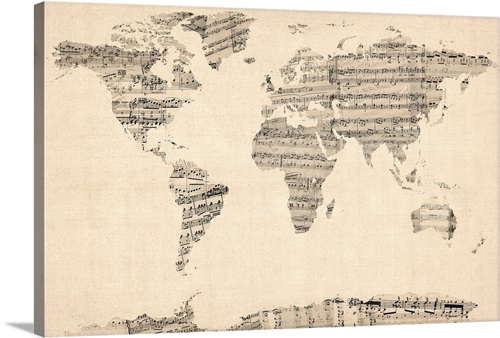 World Map made up of Sheet Music | Great Big Canvas