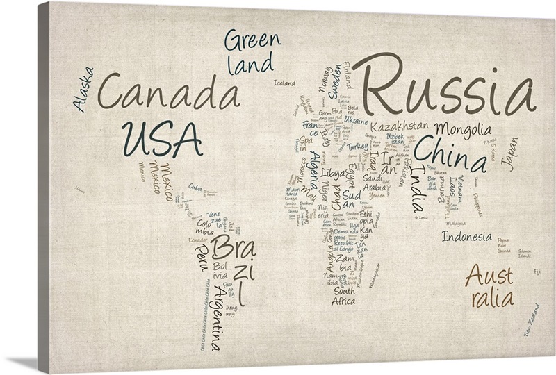 World map with countries made up of text names | Great Big Canvas