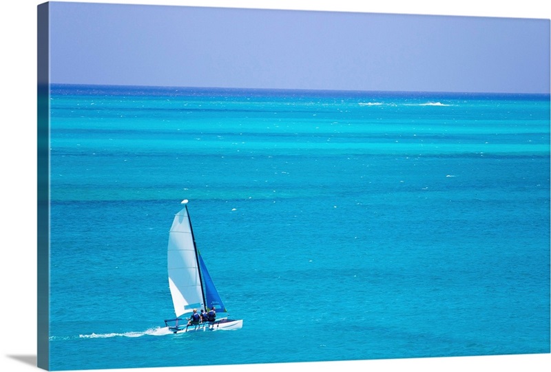 Sail boaters enjoying the turquoise waters of Grace Bay, in the Turks ...