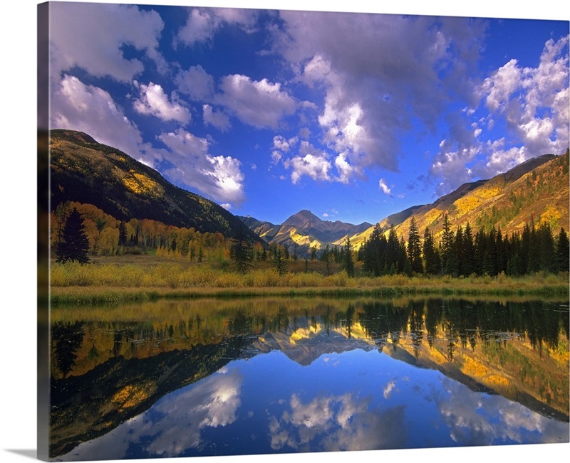 Haystack Mountain reflected in beaver pond, Maroon Bells, Snowmass ...