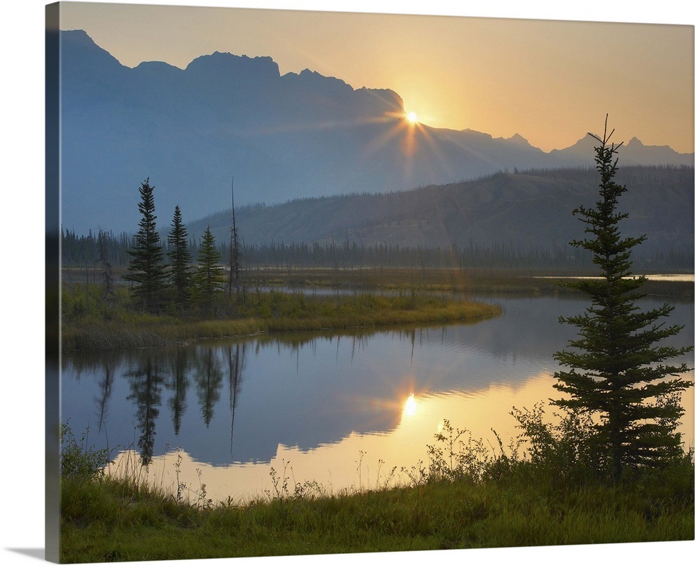 Sunset over Miette Range and Talbot Lake, Jasper National Park, Alberta ...