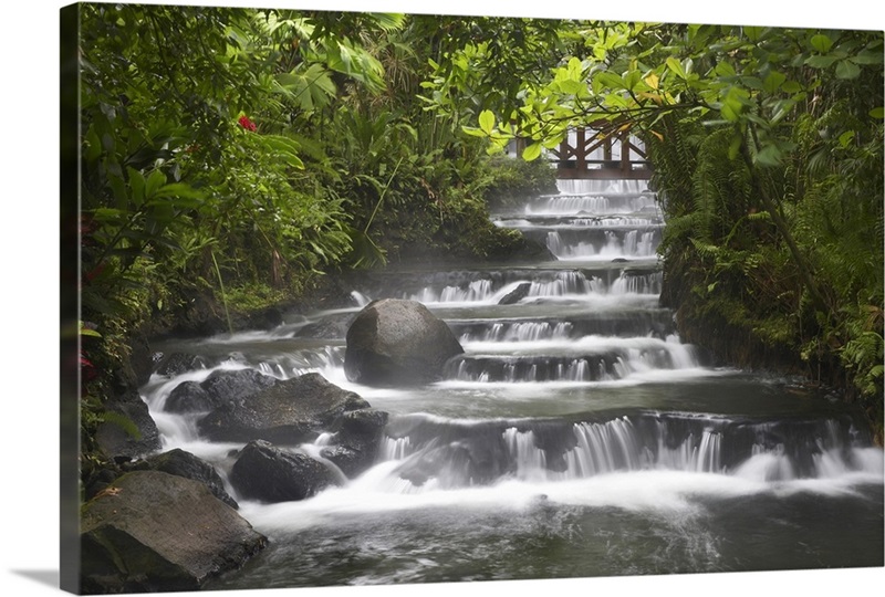 Tabacon River, cascades and pools in the rainforest, Costa Rica Wall ...
