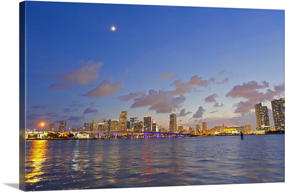 The full moon over Miami's skyline at dusk Wall Art, Canvas Prints ...