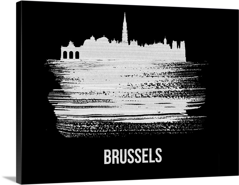 Brussels Skyline Brush Stroke White Wall Art, Canvas Prints, Framed ...
