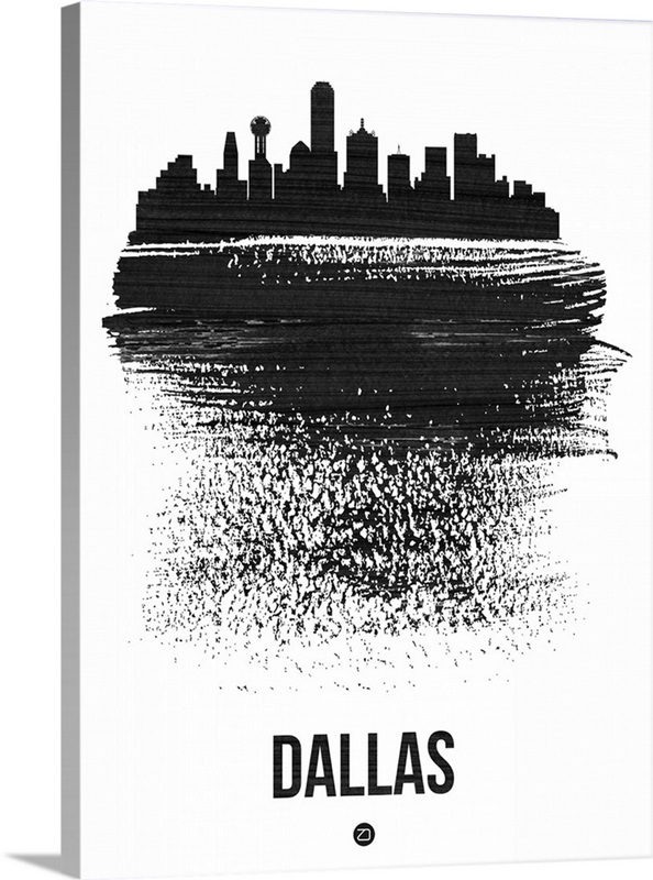 Dallas Skyline Brush Stroke Black Wall Art, Canvas Prints, Framed ...