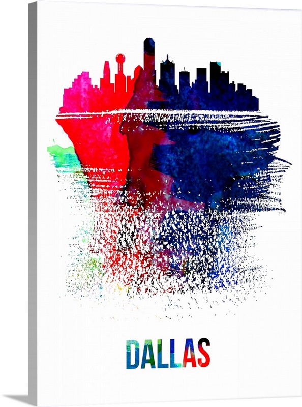 Dallas Skyline Brush Stroke Watercolor Wall Art, Canvas Prints, Framed ...