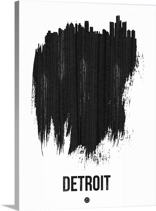 Detroit Skyline Brush Stroke Black Wall Art, Canvas Prints, Framed ...