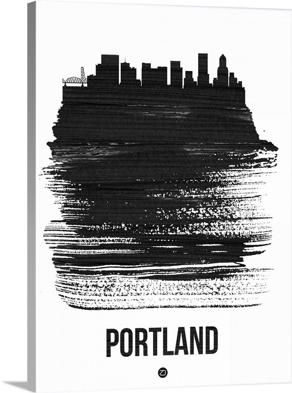 Portland Skyline Brush Stroke Black Wall Art, Canvas Prints, Framed ...