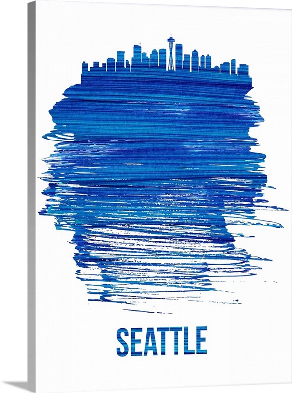 Seattle Brush Stroke Skyline Blue Wall Art, Canvas Prints, Framed ...