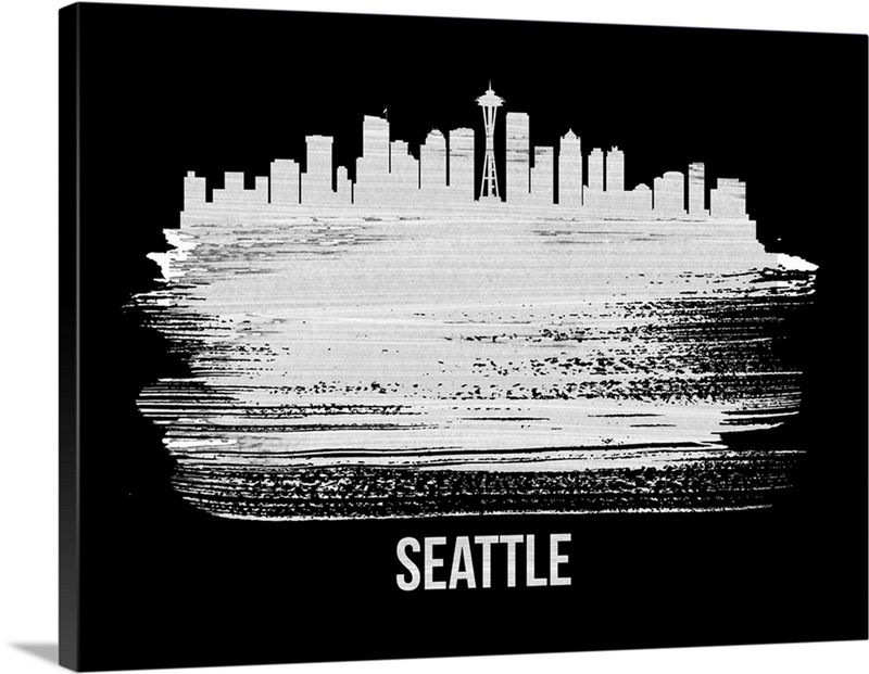 Seattle Skyline Brush Stroke White Wall Art, Canvas Prints, Framed ...